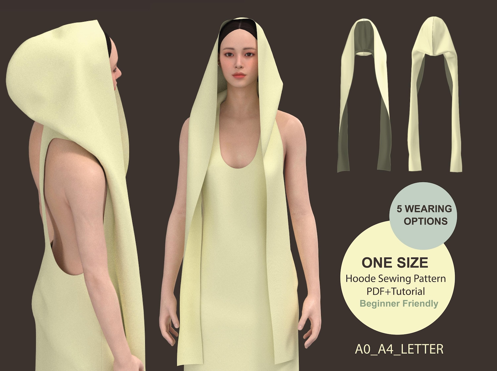 Hooded Scarf Sewing Pattern PDF, DIY Scarf Hood Headwear (digital ...