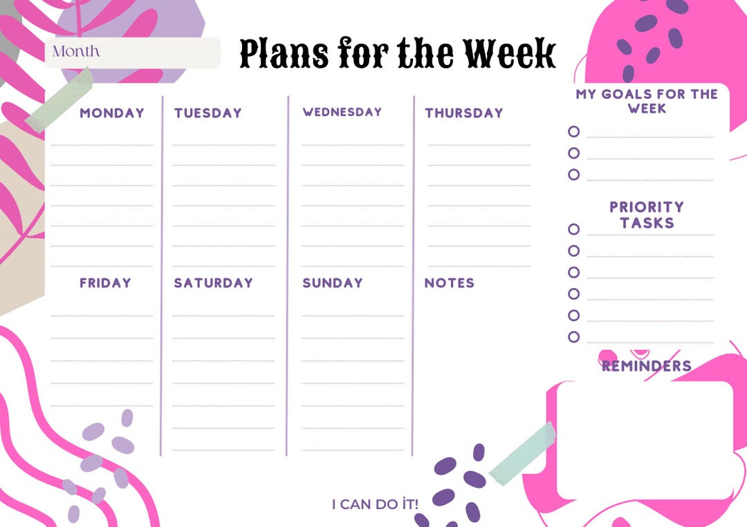 Printable Weekly Planner, Pink Colores Professional Design, Instant ...