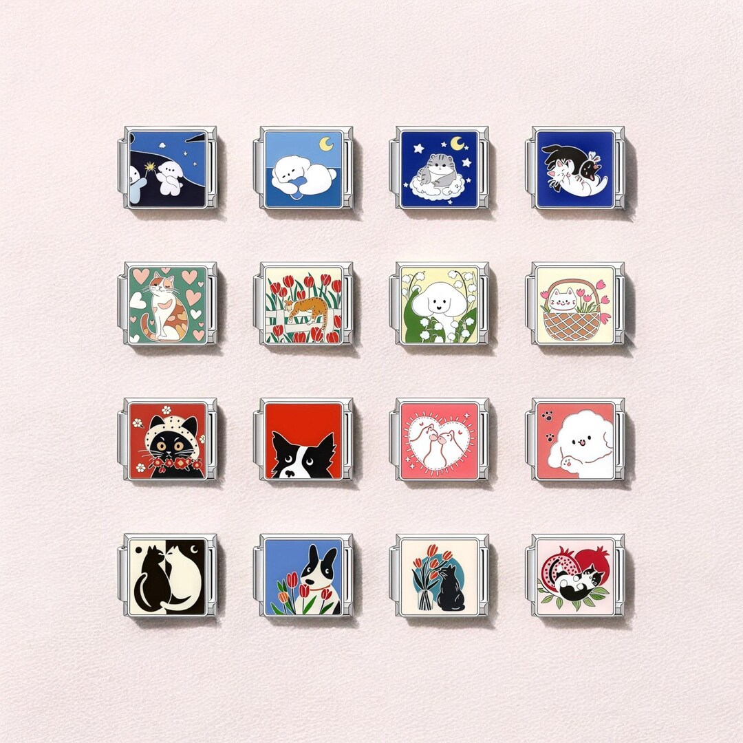 Handmade Italian Charm Bracelet, Cute Cat Dog Animal Charms, Modular ...