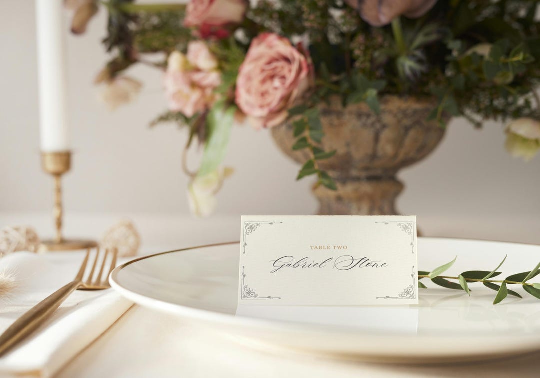 Editable Wedding Place Card Template | Elegant Gold & Ivory Table Card ...