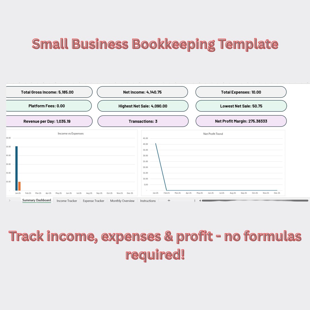 Small Business Bookkeeping Template Excel | Income & Expense Tracker ...