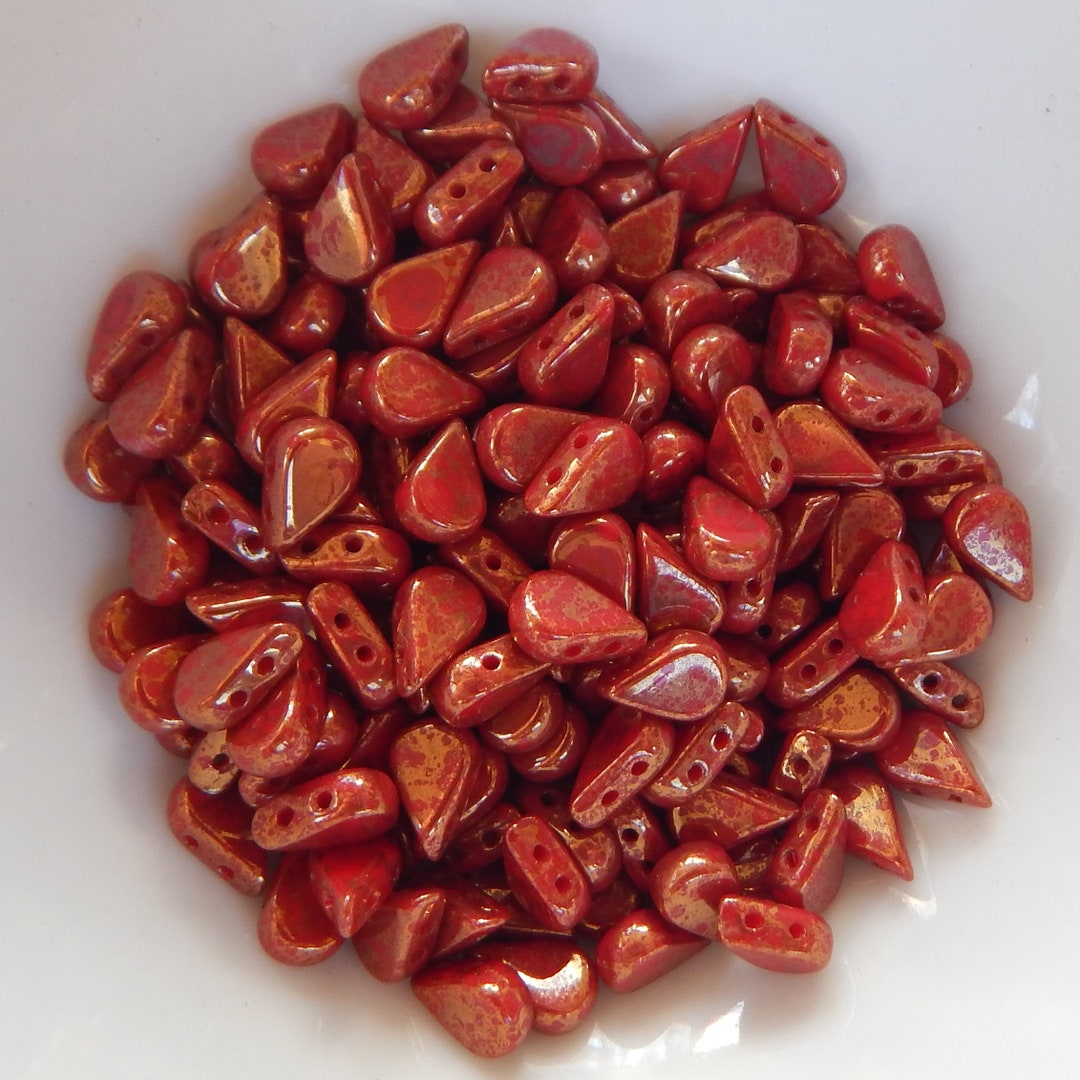 5x8mm Amos® Par Puca® Two Hole Drop Shape (30 Beads) Opaque Coral Red ...