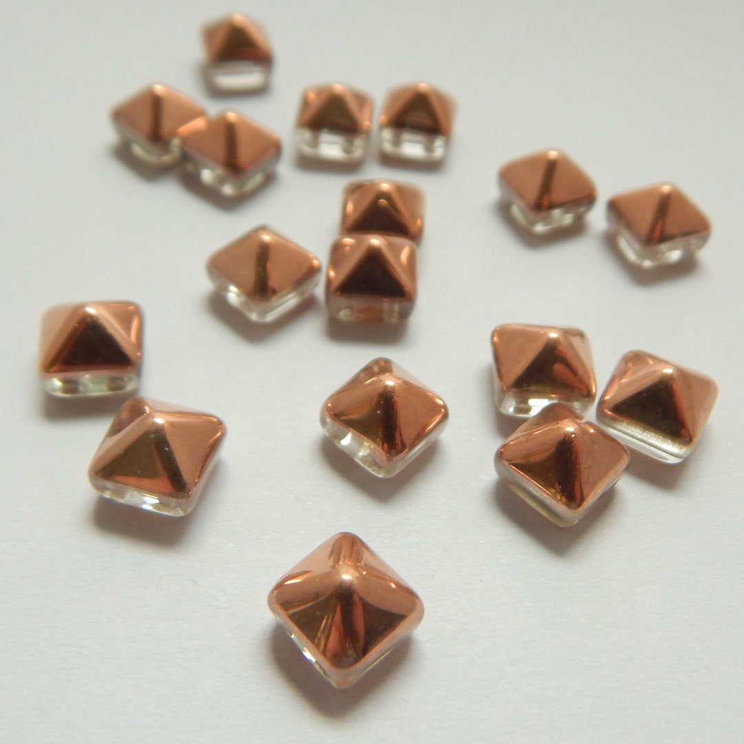 12 Beads - 8mm Pyramid Beadstud 2-hole Crystal Capri Gold - Czech Glass ...