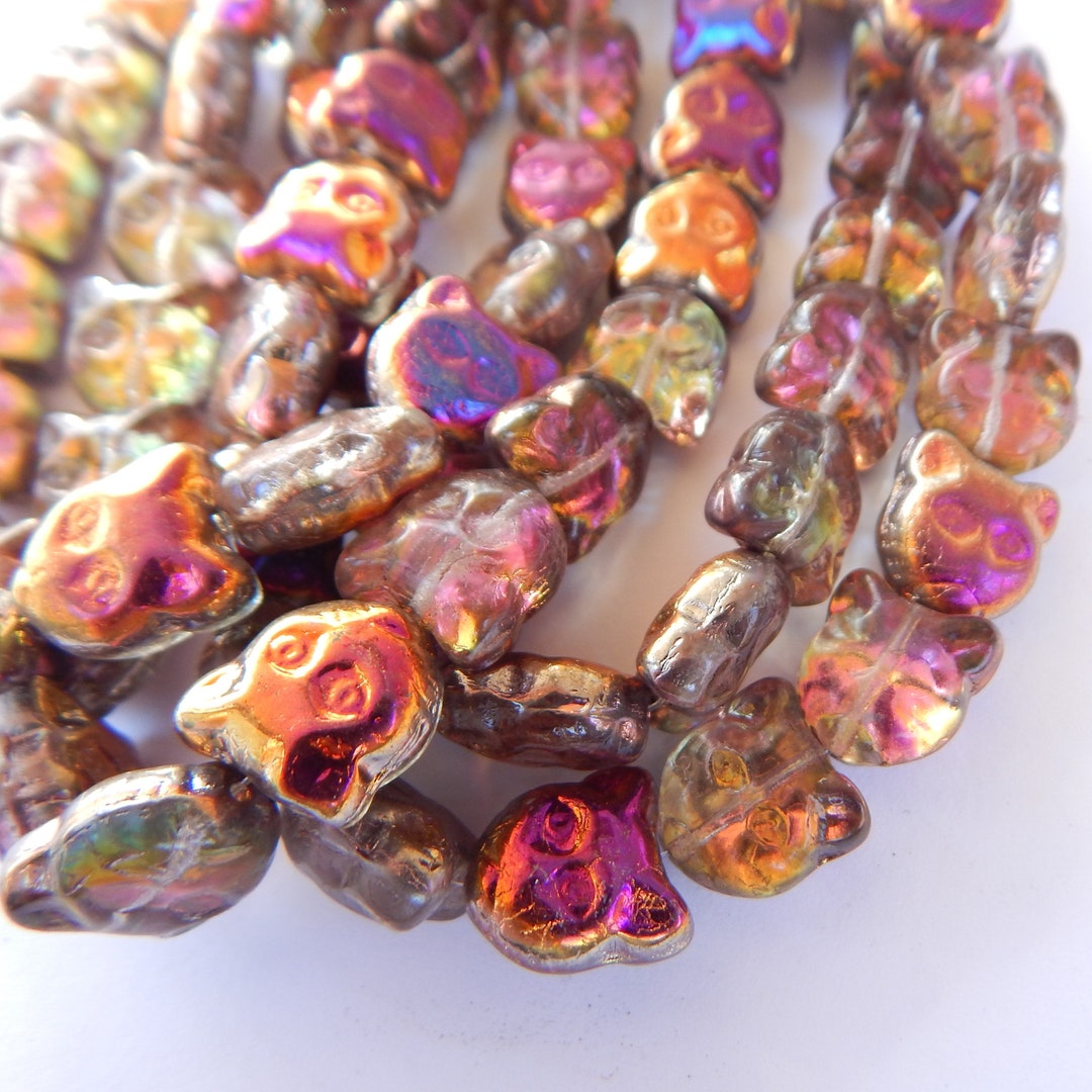 8 Beads - 13x12mm Cat Face, Crystal Sliperit, Czech Glass - Etsy