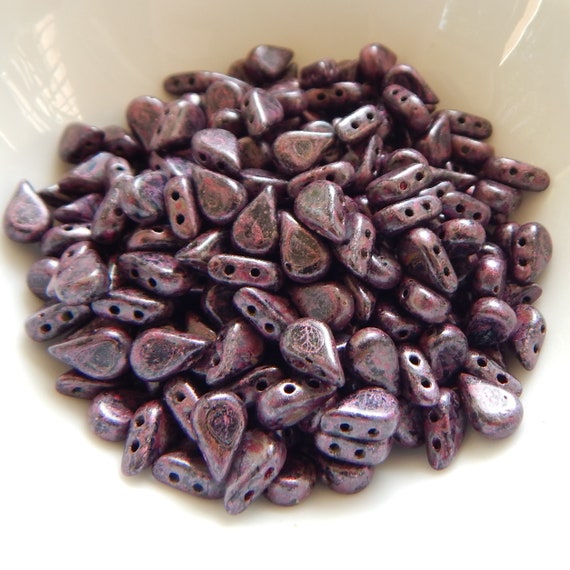 30 Beads 5x8mm Amos® Par Puca® Two Hole Drop Shape Metallic | Etsy