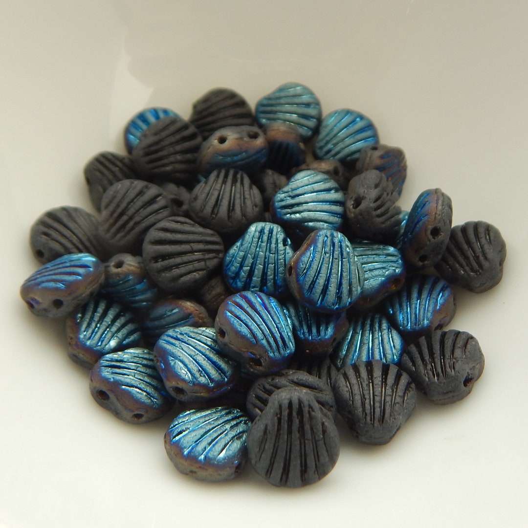 Shelly™ Shells (20 Beads) Jet Matte Azuro, 8mm 2-hole Czech Glass - Etsy