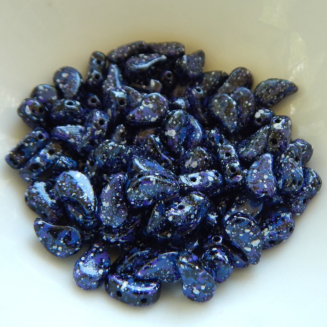30 Beads - Paisley Duo Two Hole Jet Indigo Confetti Czech Glass - Etsy