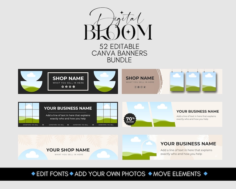 52 Etsy Shop Banners, Editable, Canva Templates Bundle, Customisable ...