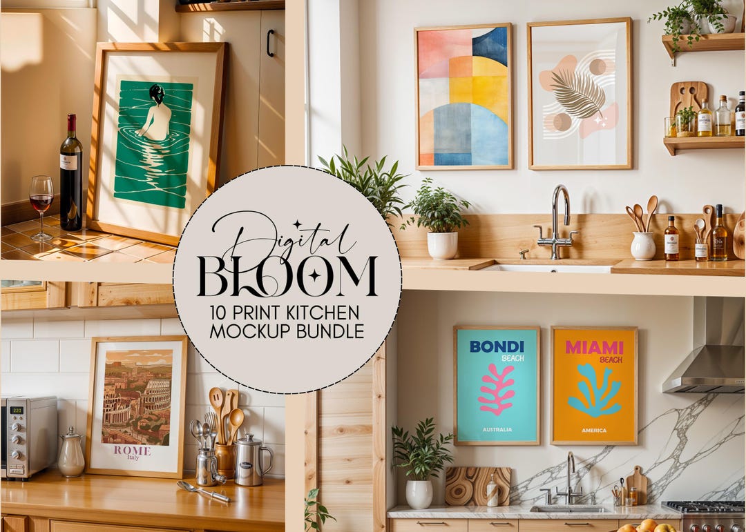 10 Kitchen Frame Mockup Bundle, Kitchen Templates for Photoshop ...