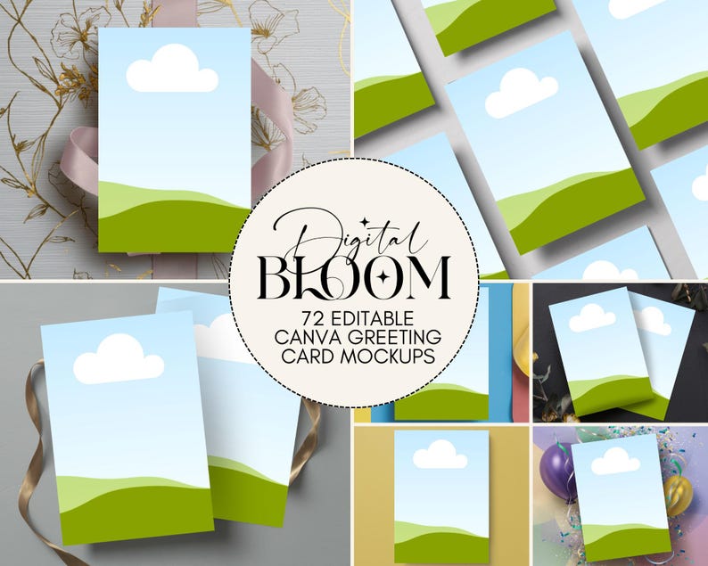 72 Greeting Card Mockups, Editable, Canva Templates Bundle ...