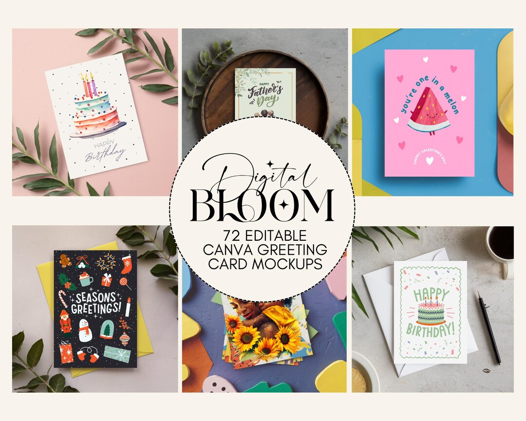 72 Greeting Card Mockups, Editable, Canva Templates Bundle ...