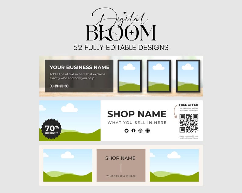 52 Etsy Shop Banners, Editable, Canva Templates Bundle, Customisable ...