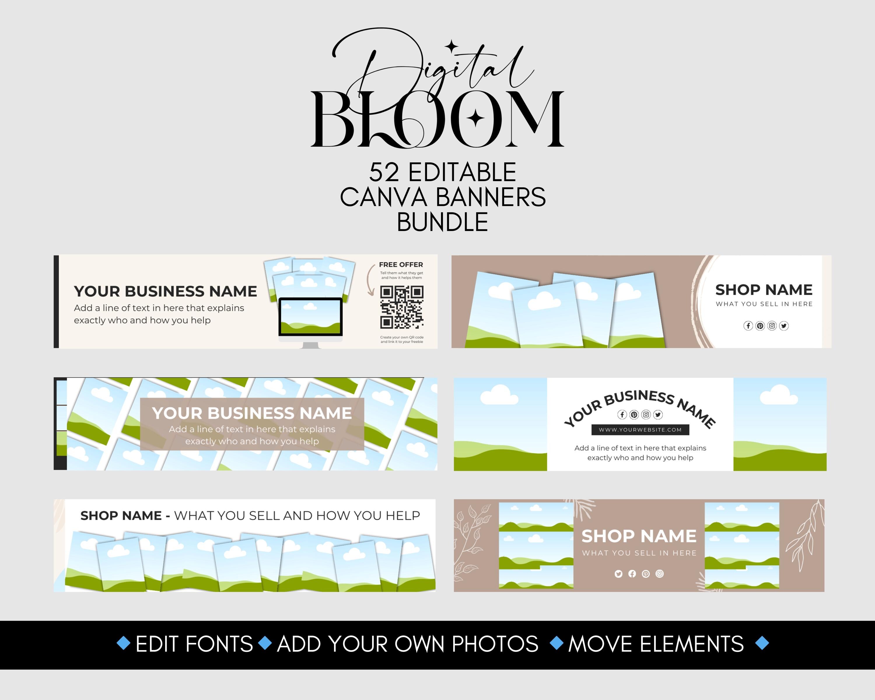 52 Etsy Shop Banners, Editable, Canva Templates Bundle, Customisable ...
