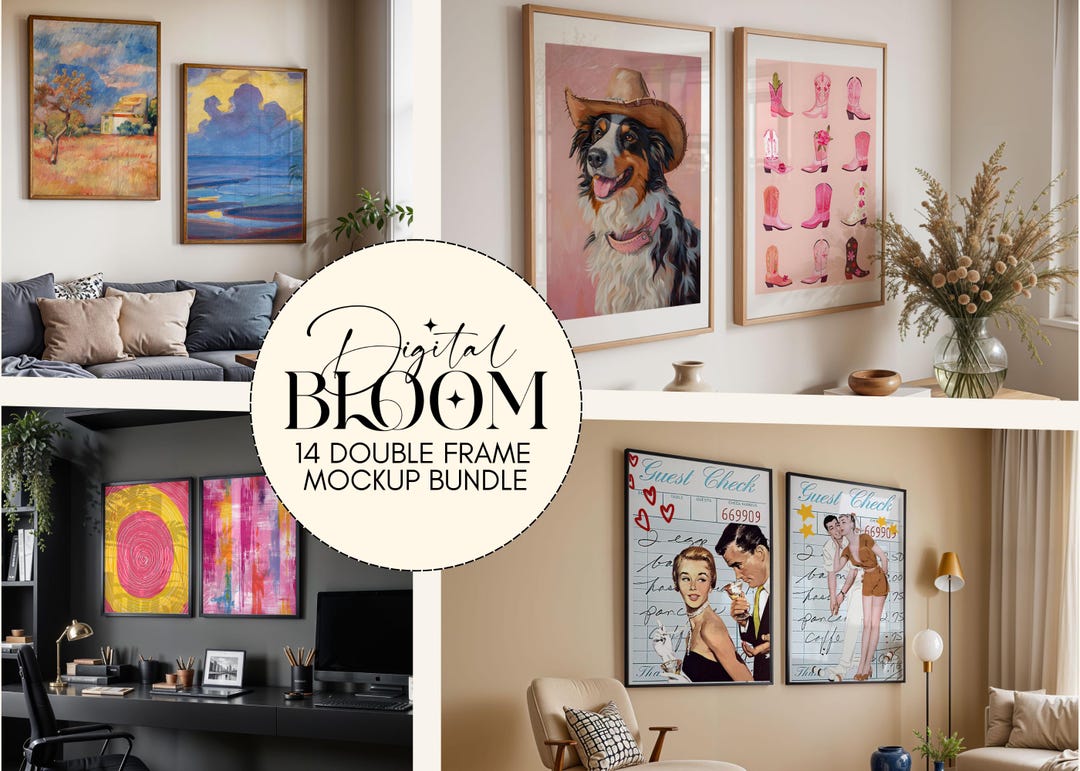 14 Two Frame Mockup Bundle, 14 Double Frame Templates for Photoshop ...