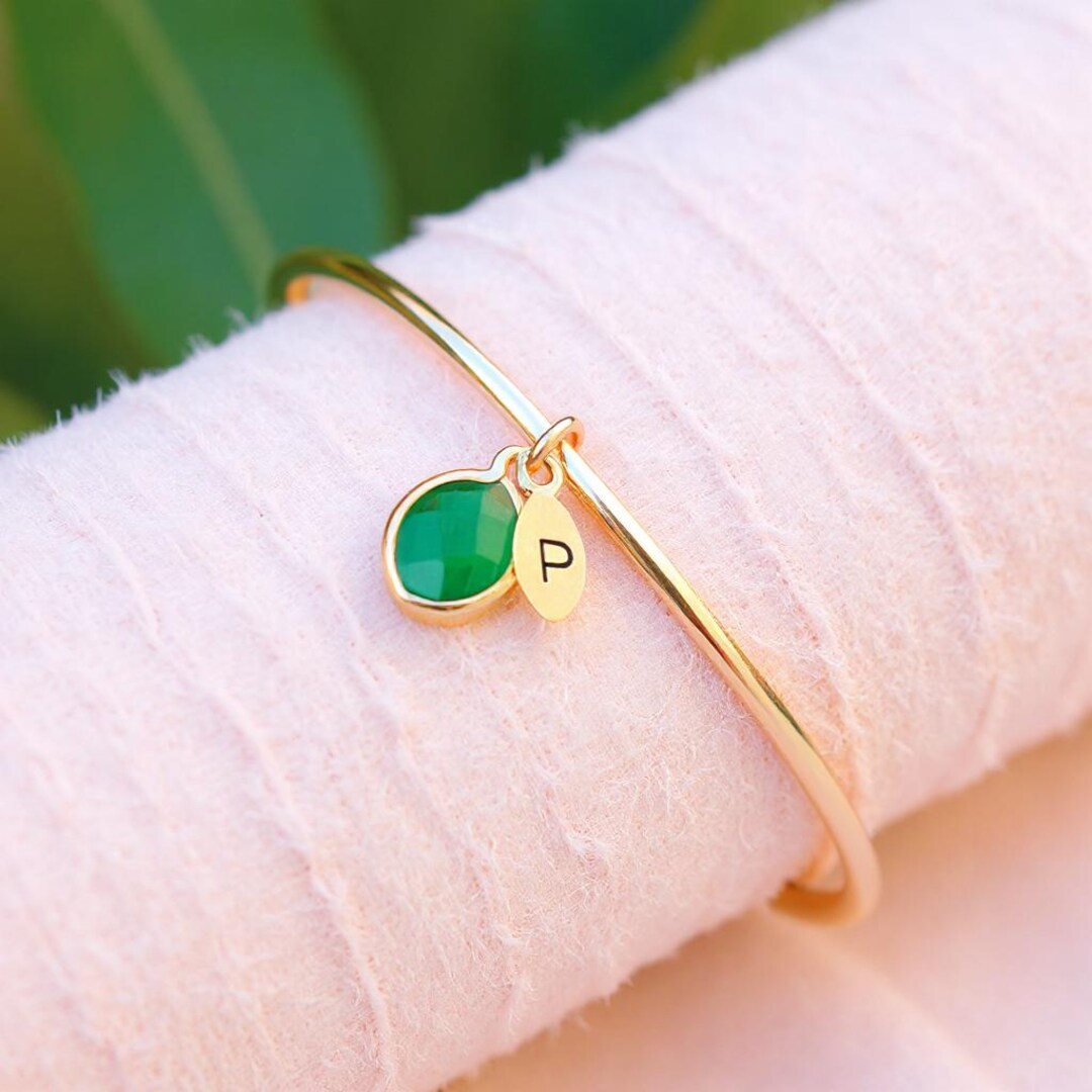 Leaf Birthstone Initial Bracelet, Letter Bracelet, Birthstone ...