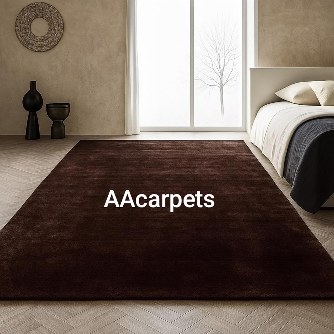 Dark Brown Solid Hand Tufted Wool Rug, Luxury Plain Area Rug for Living ...