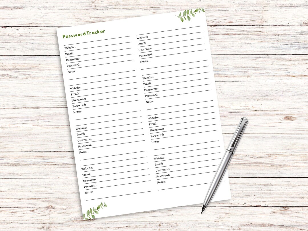 Editable Password Tracker Printable (digital Download) - Etsy