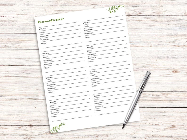 Editable Password Tracker Printable (digital Download) - Etsy