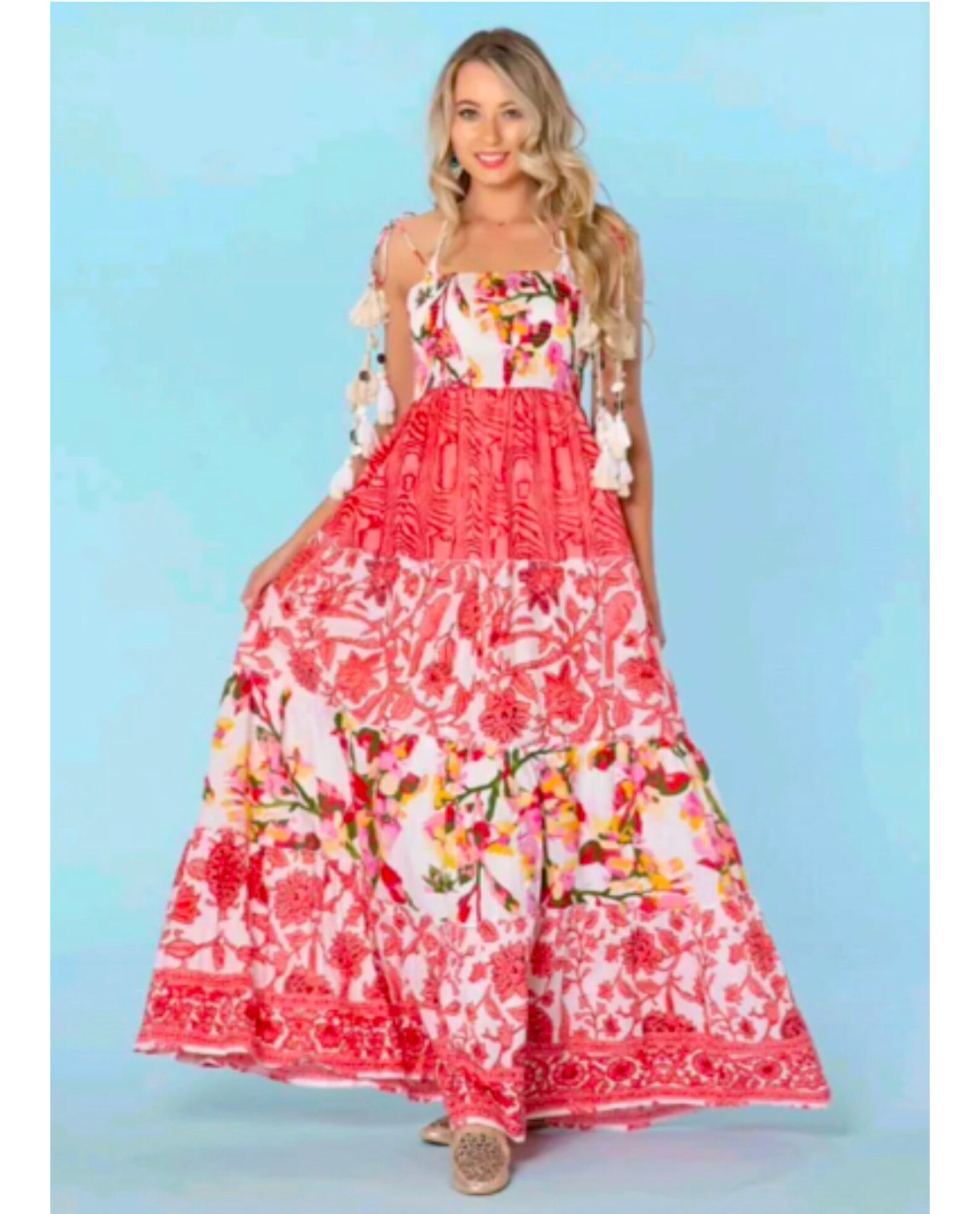 Boho Resort Wear Beach Red Printed Maxi Dress 100% Cotton | Etsy