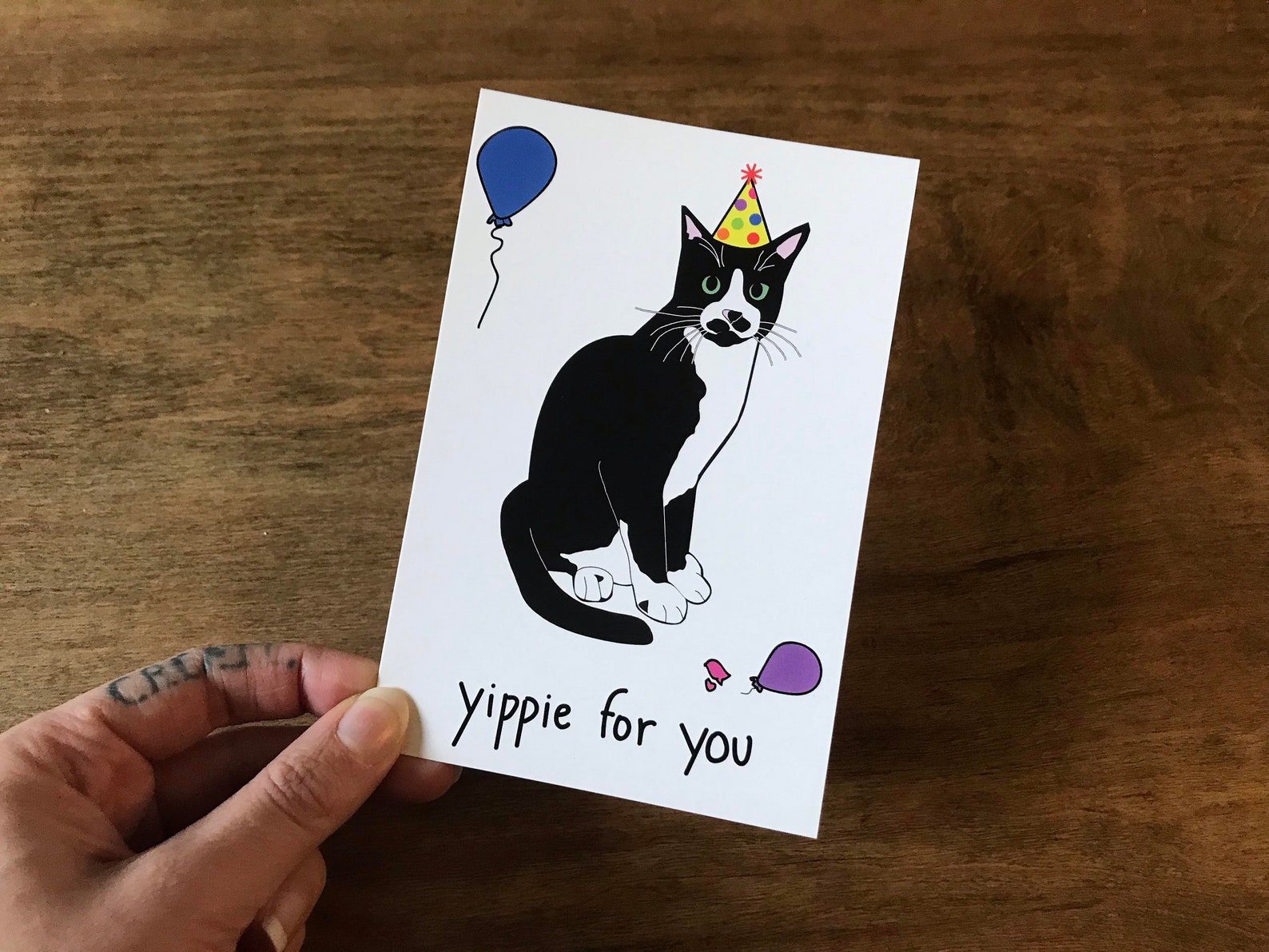 Yippie for You Cat Birthday Congrats Card/ 4x6 Small Art Print / Funny ...