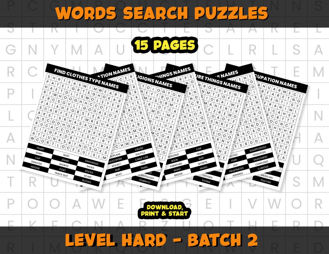Hard Level Word Search Puzzles | 15 Pages Word Finding Game | Batch 2 ...