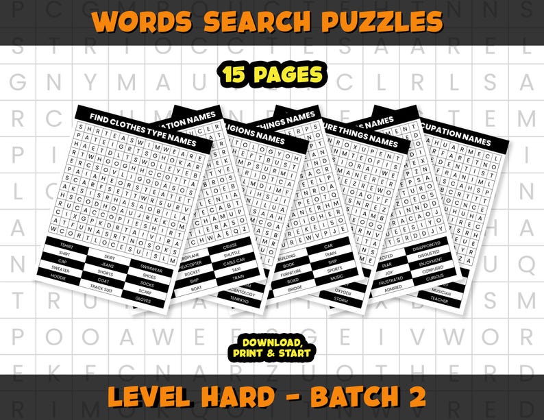 Hard Level Word Search Puzzles | 15 Pages Word Finding Game | Batch 2 ...