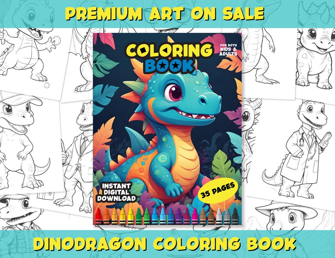 Cute Dinosaur & Dragon Coloring Book, 35 Easy Printable Coloring Pages ...