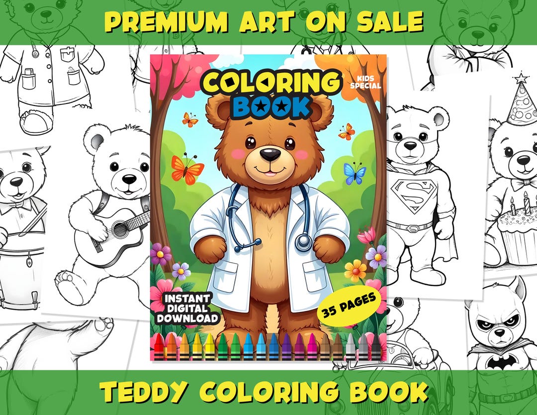 35 Pages Cute Teddy Coloring Book, Easy Kids Coloring, Teddy ...