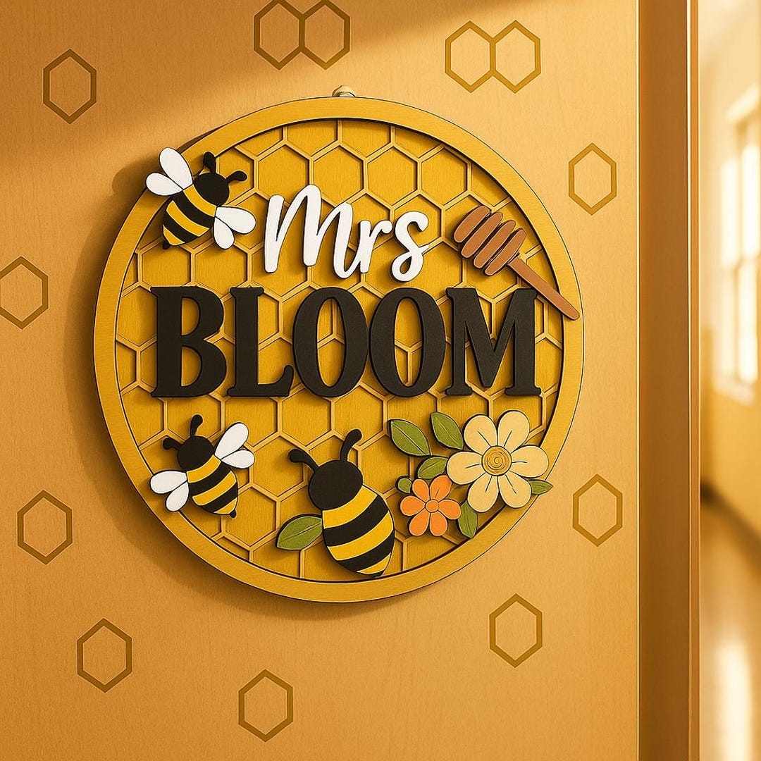 Personalized Honeycomb Teacher Name Plaque: Bee Classroom Door Sign - Etsy