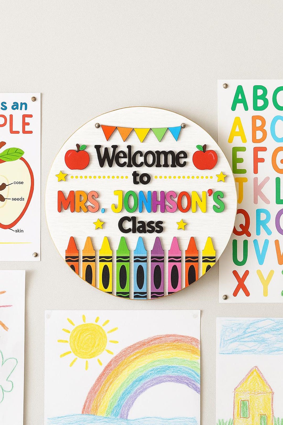 Personalized Teacher Classroom Sign: Crayon Welcome Door Hanger - Etsy
