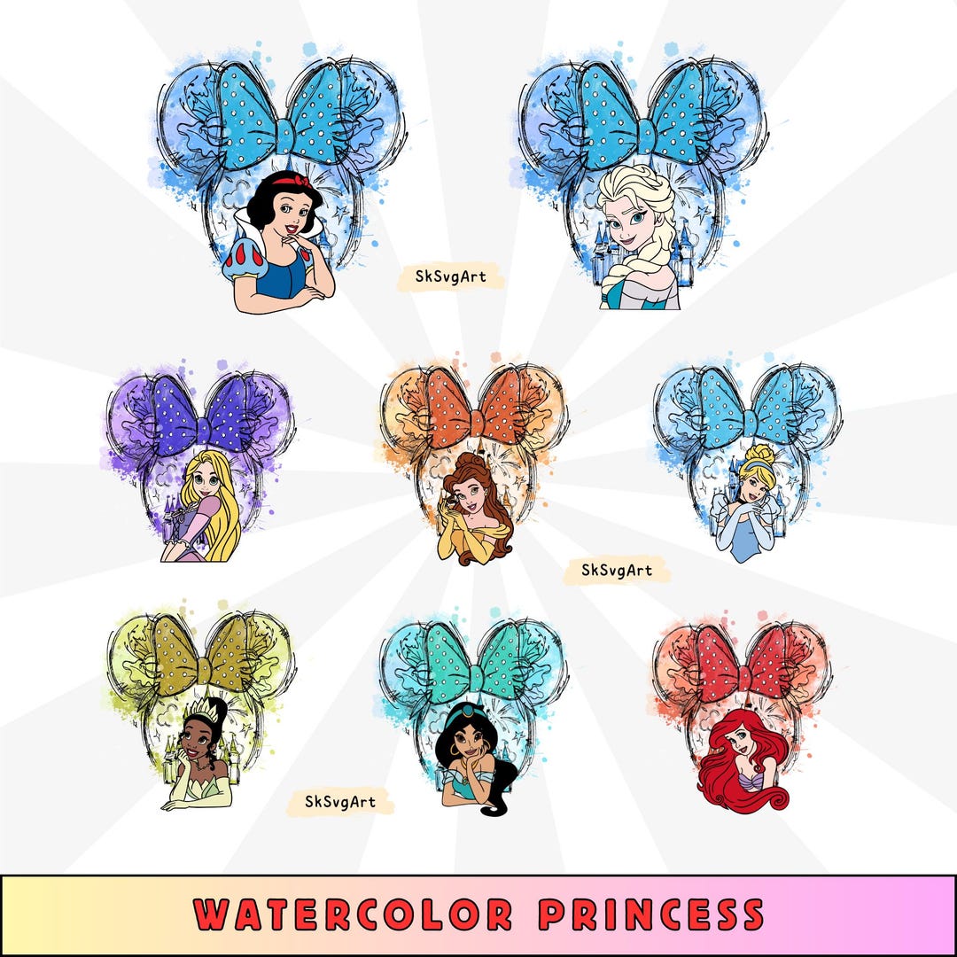 Watercolor Princess Castle Png Bundle, Cinderella Elsa Ariel Belle ...