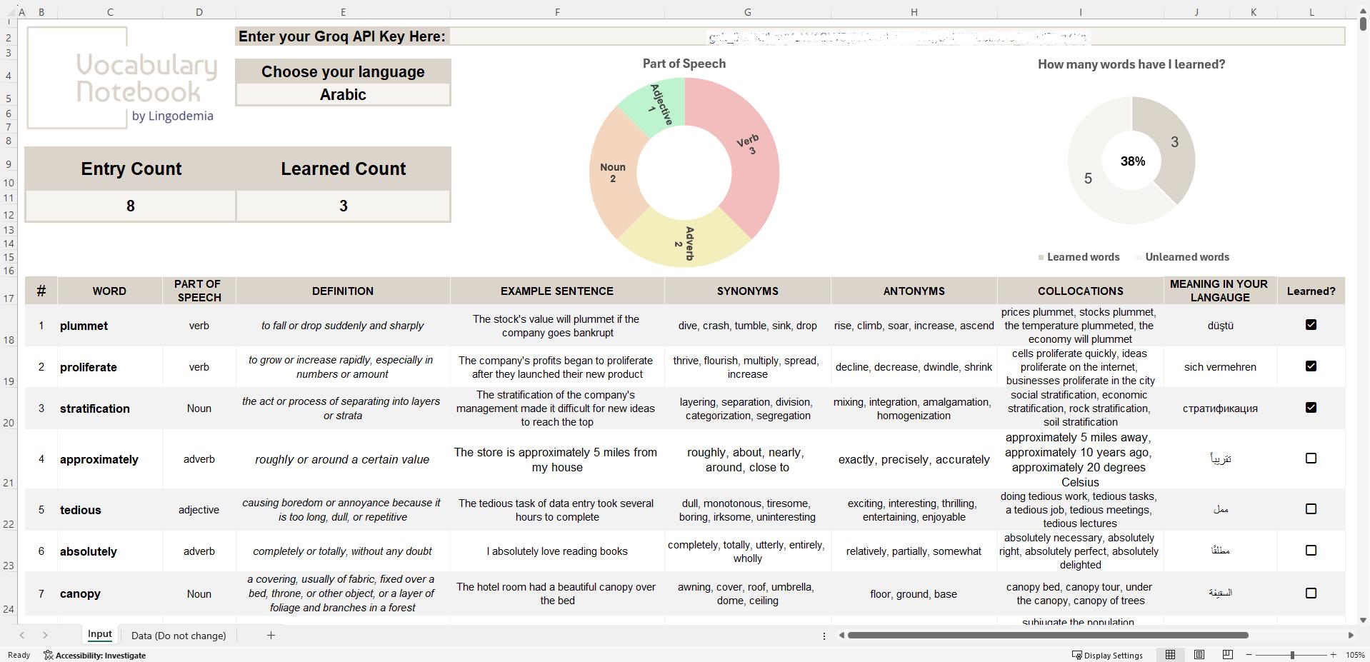 Ai-powered Vocabulary Notebook | Excel & Google Sheets | Groq API ...
