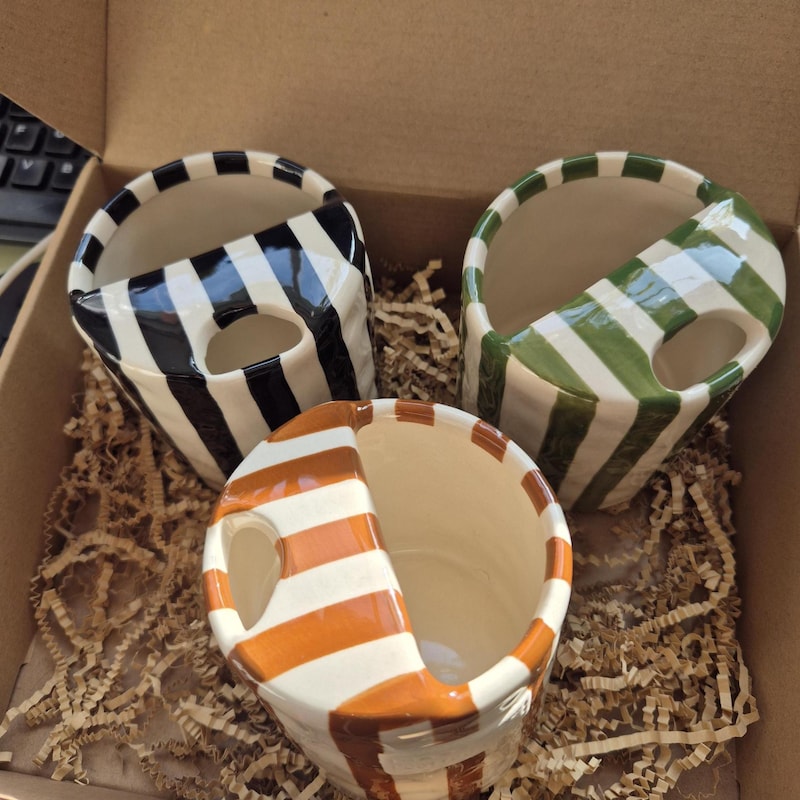 Ceramic Green Stripe Mug - Etsy UK