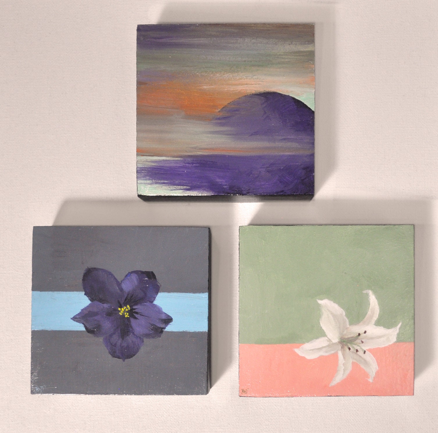 Mini Acrylic Painting Violet Flower OOAK - Etsy