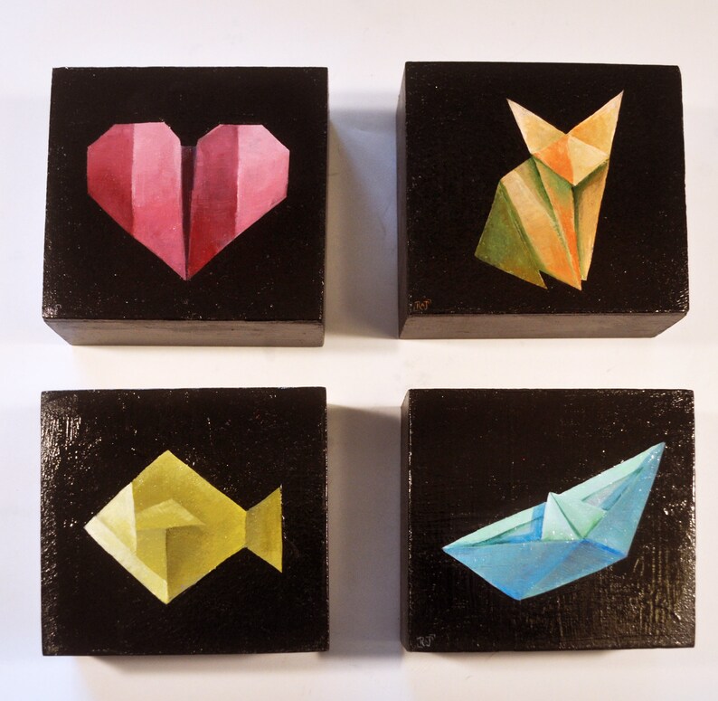 Mini Acrylic Painting Origami Heart OOAK - Etsy