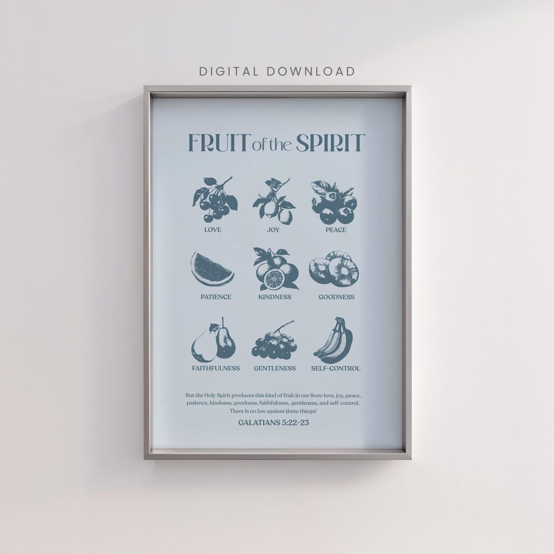 Fruit of the Spirit Bible Verse Wall Art Prints, Download, Modern Blue ...