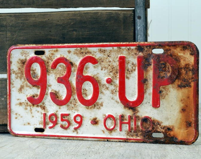 Vintage Red and White Ohio License Plate 1959 - Etsy