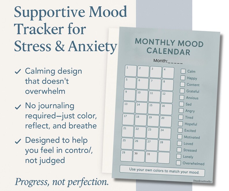 Printable Mood Tracker Calendar | Color Your Mood Daily | Mental Health ...