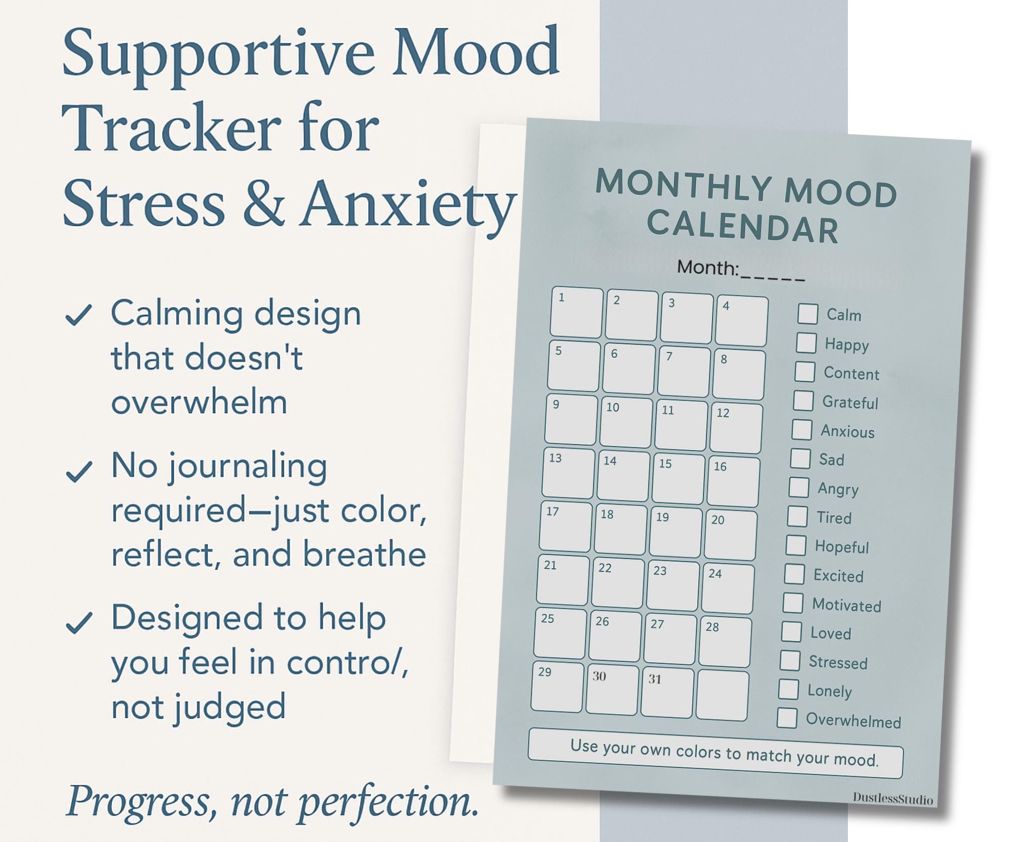 Printable Mood Tracker Calendar | Color Your Mood Daily | Mental Health ...