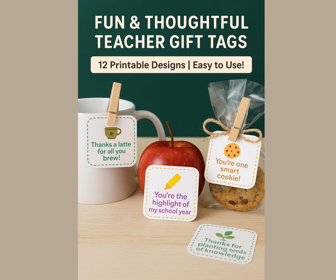 12 Teacher Gift Tags Printable – Cute Thank You Tags for Teacher ...