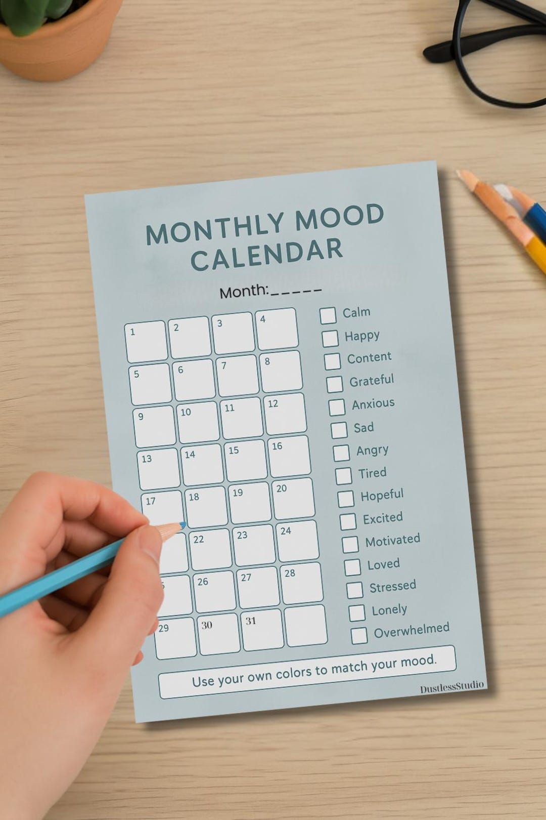 Mood Tracker Calendar | Monthly Mental Health Journal | Color Your Mood ...