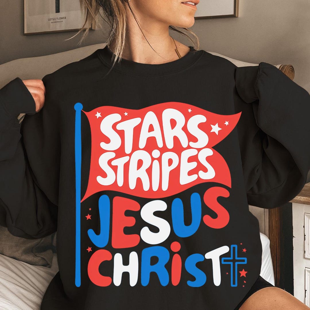 Groovy Christian Jesus Christ Stars Stripes 4th of July USA Png, Png ...