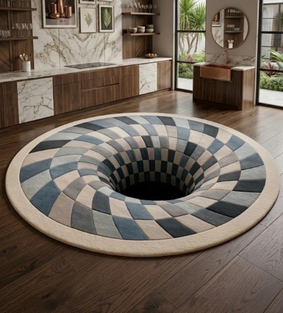 Round Optical Illusion Area Rug – Modern 3D Tunnel Pattern Carpet ...