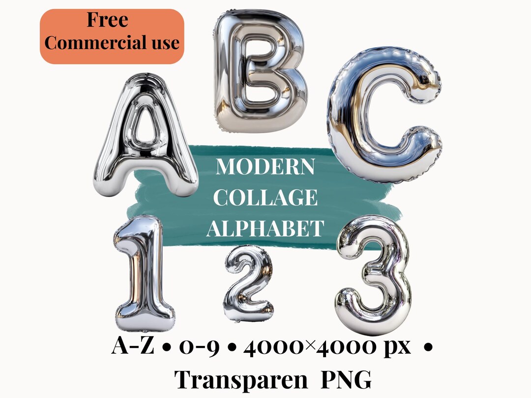 Silver Balloon Alphabet Clipart PNG | Digital Download Foil Letters ...