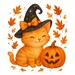 Watercolor Witch Cat Clipart: Halloween Pumpkin PNG (300 DPI ...