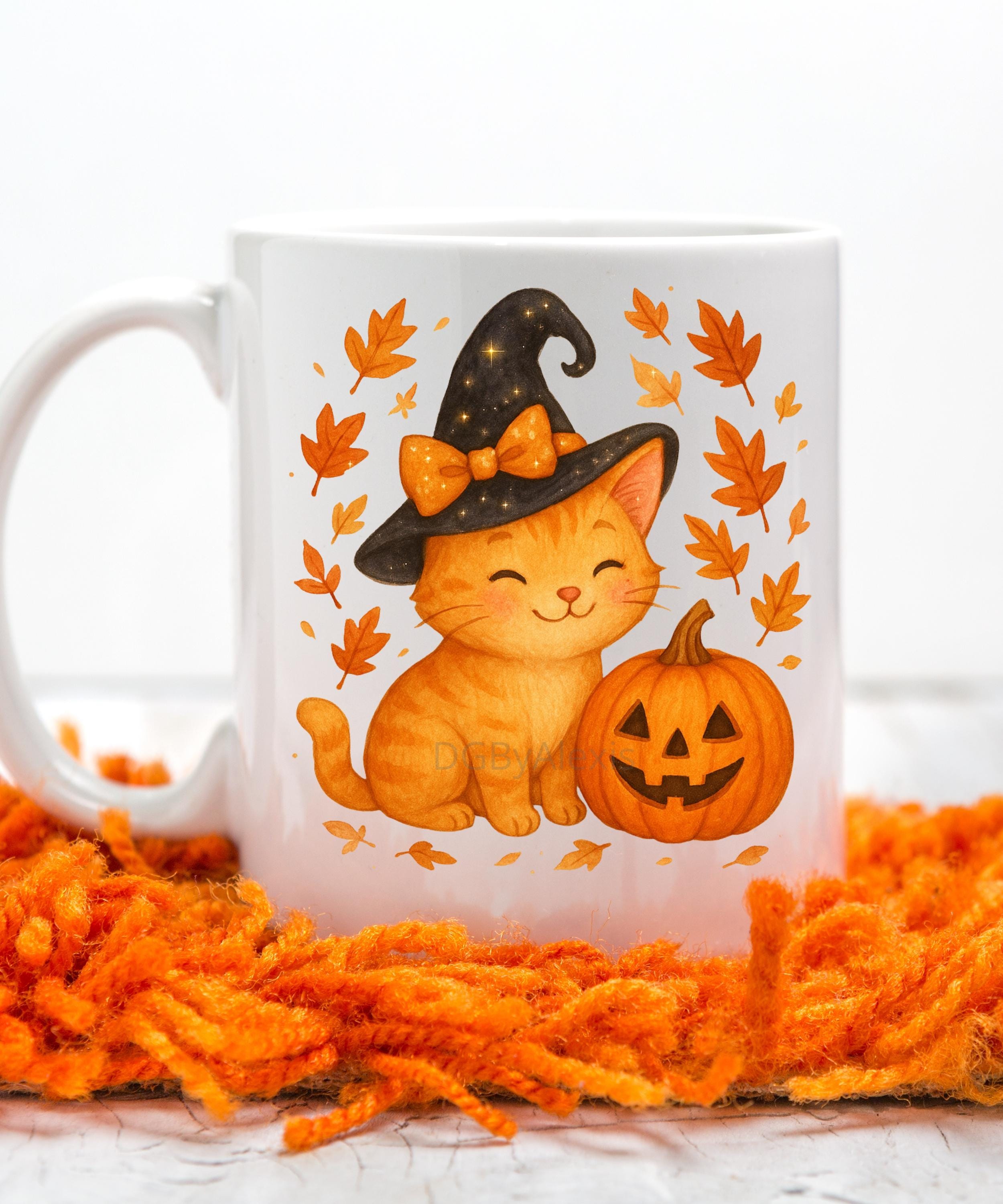 Watercolor Witch Cat Clipart: Halloween Pumpkin PNG (300 DPI ...