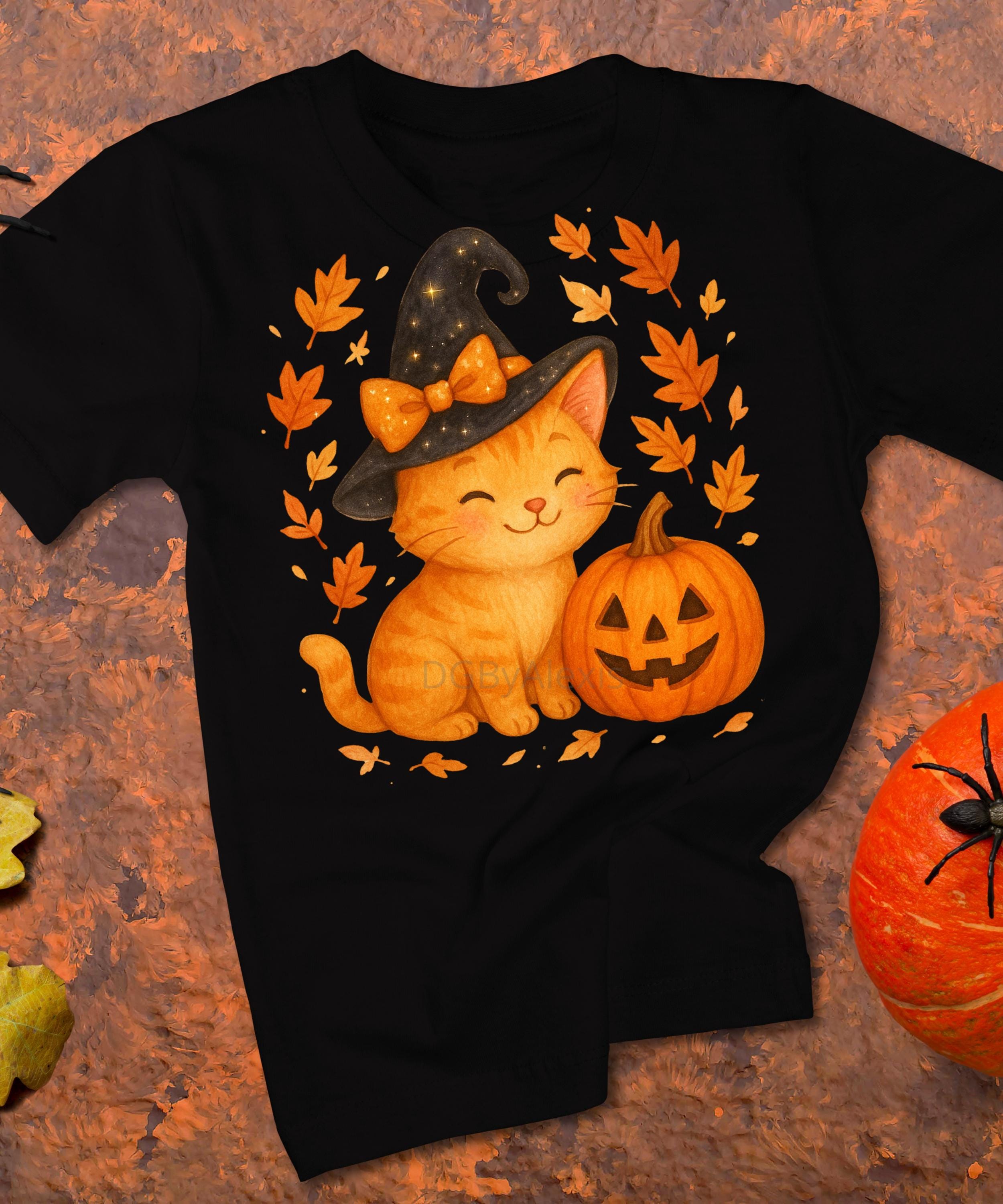 Watercolor Witch Cat Clipart: Halloween Pumpkin PNG (300 DPI ...