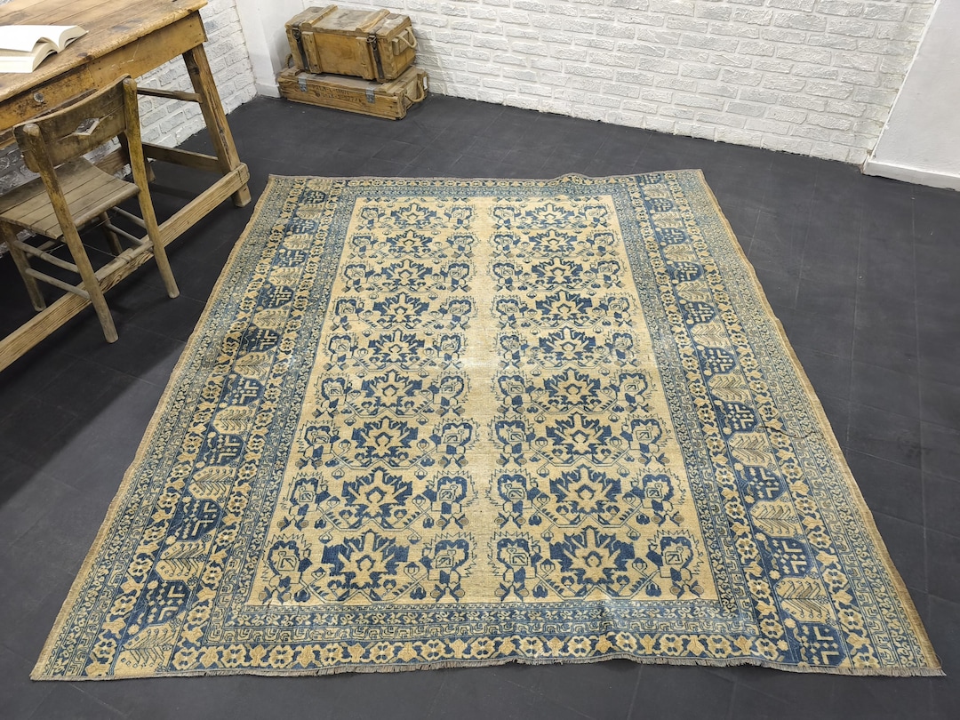 Blue Living Room Rug 7x7, Large Home Decor Rug, Handmade Turkish Rug ...