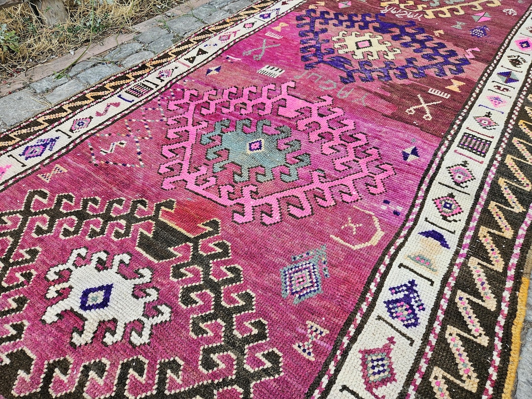 Long Vintage Runner Rug, Purple Runner Carpet 4x13, Handmade Turkish ...