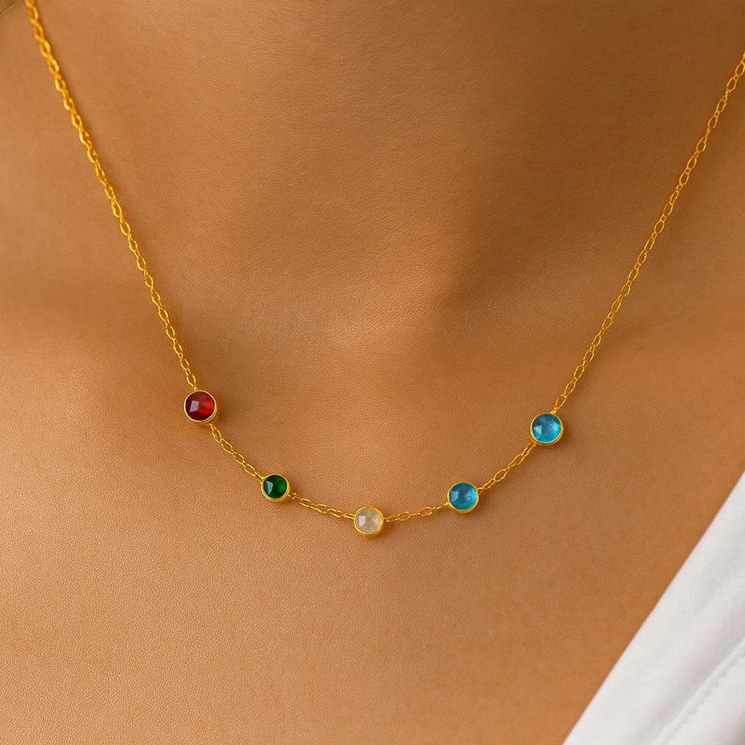 Multiple Birthstone Necklace, Family Birthstone Pendant Gift for Mother ...